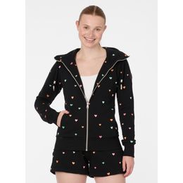 Ragwear Damen Sweatjacke "RONETTE HEARTS", bunt, Gr. XS, bedruckt, Sweatware, Obermaterial: 70% Baumwolle, 30% Polyester, Sweatjacken,