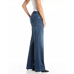 Replay Damen Straight-Jeans "MELJA", blau, Gr. 26, Denim/Jeans, Obermaterial: 99% Baumwolle, 1% Elasthan, Jeans, mit weitem Bein