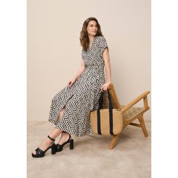 Tamaris Damen Hemdblusenkleid "mit tailliertem Bindeg&uuml;rtel und Knopfleiste", schwarz, Gr. 42, gemustert, Web, Obermaterial: 100% Viskose, Kleider,