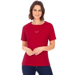 TRIGEMA Damen T-Shirt "TRIGEMA T-Shirt DELUXE Baumwolle mit Kristallsteinen", braun, Basic, Gr. M, Single Jersey, 100% Baumwolle, Shirts