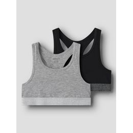 name it Damen Bustier "NKFSHORT TOP 2P NOOS", Gr. 116, schwarz, Jersey, Obermaterial: 95% Baumwolle, 5% Elasthan, meliert, BHs