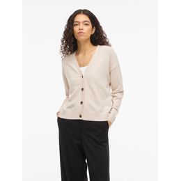 Vila Damen Strickjacke "VIRIL V-NECK KNIT CARDIGAN - NOOS"super light natural melan, Gr. XS, unifarben, Feinstrick, Obermaterial: 50% Viskose, 28%