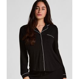 Hunkem&ouml;ller HUNKEM&Ouml;LLER Damen Pyjama "Essential Jersey Long-Sleeved Jacket", Gr. XS, schwarz, 92% Viskose, 8% Elasthan, Homewear-Sets