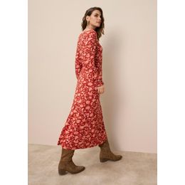 Tamaris Damen Maxikleid "aus elastischer Viskosemischung, taillierte Passform", rot, Gr. 44, gemustert, Jersey, Obermaterial: 95% Viskose, 5%