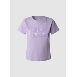 Pepe Jeans Damen T-Shirt "ARIA", lila, Gr. L, unifarben, Single Jersey, Obermaterial: 100% Baumwolle, Shirts, mit Ton-in-Ton Paillettenbesatz