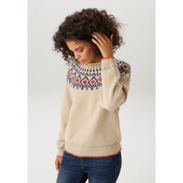 Aniston CASUAL Damen Strickpullover, beige, Gr. 42, Strick, Obermaterial: 100% Polyester, Pullover, mit farbharmonischen Norweger-Muster