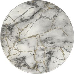 Teppich OTTO HOME, H:12mm &Oslash;:160cm, gold, Kunstfaser, Wohnzimmer, Teppiche, "Juliet", modernes Marmor-Design, Kurzflor, pflegeleicht, weich