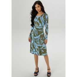 Damen Jerseykleid, gr&uuml;n, Gr. 44, Aniston SELECTED, bedruckt, gebl&uuml;mt, Single Jersey, Obermaterial: 95% Viskose, 5% Elasthan, Kleider, mit gerafften