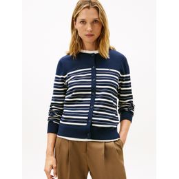 Tommy Hilfiger Damen Cardigan "CO JERSEY STITCH CARDIGAN", blau, Gr. S, gestreift, Feinstrick, Obermaterial: 67% Baumwolle, 33% Polyamid,