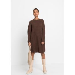 bonprix Damen Strickkleid, braun, Gr. 32, Obermaterial: 100% Polyacryl, Kleider, aus Polyacryl, lockere Passform, knielang, mit Rundhalsausschnitt