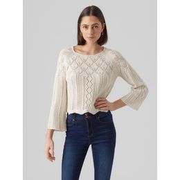 V&eacute;ro Moda VERO MODA Damen Strickpullover "VMGINGER 3/4 BOATNECK PULLOVER GA NOOS", braun, Gr. S, Jacquardmuster, unifarben, Strick, Obermaterial: 60%