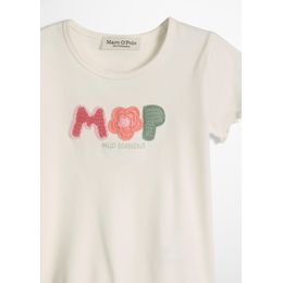 Marc O'Polo Junior T-Shirt MARC O'POLO JUNIOR, M&auml;dchen, Gr. 104/110, wei&szlig; (wei&szlig; cotton), Jersey, Obermaterial: 96% Baumwolle, 4% Elasthan, normal normal, Rundhals, gewellter Abschluss, Shirts T-Shirt, feines Rippjersey, gesticktes Logo