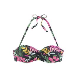 Vivance Damen B&uuml;gel-Bandeau-Bikini-Top "Leilani", schwarz, Gr. 38, bedruckt, floral, Recycling-Polyamid, Bikini-Oberteile, in getwisteter Optik