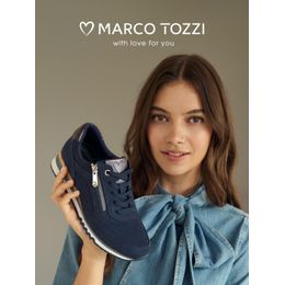 Marco Tozzi Damen Keilsneaker, Gr. 37, blau, Lederimitat, Textil, Veloursleder, Schuhe, Freizeitschuh, Halbschuh, Schn&uuml;rschuh in veganer Verarbeitung