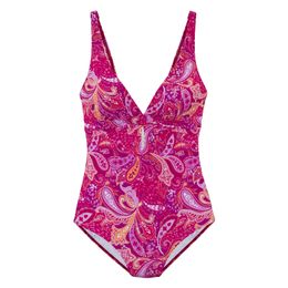 Vivance Damen Badeanzug "Pretty", pink, Gr. 42, Paisleymuster, bedruckt, Recycling-Polyamid, Badeanz&uuml;ge, mit V-Ausschnitt und modischem Paisleymuster