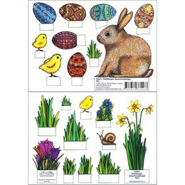 Ostern - Bastelbogen, Ausschneidebogen: Osterhase, Ostereier, K&uuml;ken und Blumen z...