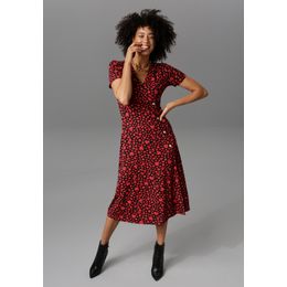 Aniston CASUAL Damen Jerseykleid, rot, Gr. 44, bedruckt, gebl&uuml;mt, Single Jersey, Obermaterial: 95% Viskose, 5% Elasthan, Kleider, in Wickeloptik