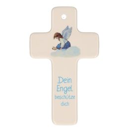 Porzellankreuz - Dein Engel besch&uuml;tze dich (1 St&uuml;ck)