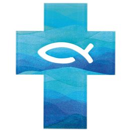 Acrylglas-Kreuz mit Fisch-Symbol durchbrochen (1 St&uuml;ck)
