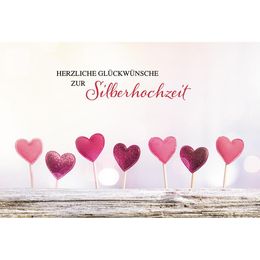 Gl&uuml;ckwunschkarte Herzliche Gl&uuml;ckw&uuml;nsche zur Silberhochzeit (6 St&uuml;ck)