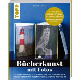 Motivblock - B&uuml;cherkunst mit Fotos. In Streifen geschnittene Fotos in ein Buch g...