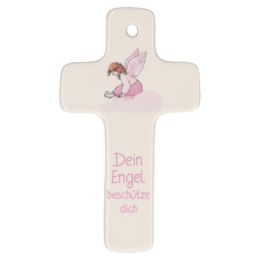 Porzellankreuz - Dein Engel besch&uuml;tze dich (1 St&uuml;ck)