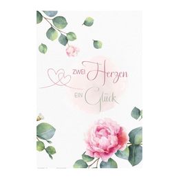 Geldgeschenkkarte zur Hochzeit - Zwei Herzen ein Gl&uuml;ck (6 St&uuml;ck)