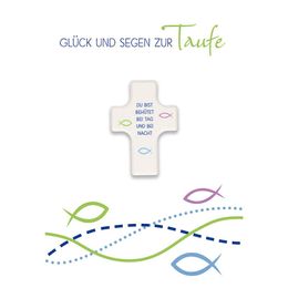 Gl&uuml;ckwunschkarte mit Segenskreuz Gl&uuml;ck und Segen zur Taufe (3 St&uuml;ck)