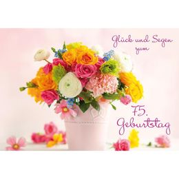 Gl&uuml;ckwunschkarte - Gl&uuml;ck und Segen zum 75. Geburtstag (6 St&uuml;ck)