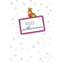Gl&uuml;ckwunschkarte zur Geburt Herzlich willkommen (6 St&uuml;ck)