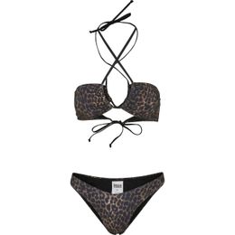Urban Classics Damen B&uuml;gel-Bikini "Urban Classics Damen Ladies AOP Hot V Bikini"braunleo, Gr. XL, 85% Polyester, 15% Elasthan, Bikini-Sets
