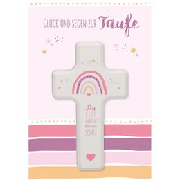 Gl&uuml;ckwunschkarte mit Holzkreuz f&uuml;r M&auml;dchen - Gl&uuml;ck und Segen zur Taufe (1 St&uuml;ck)