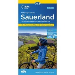 ADFC-Regionalkarte Sauerland mit Tagestouren-Vorschl&auml;gen, 1:75.000, rei&szlig;- und we...
