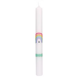 Kommunionkerze mit Wachsmotiv - bunter Regenbogen mit Krone in Silber (1 St&uuml;ck)