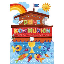 Gl&uuml;ckwunschkarte - Deine Kommunion Herzlichen Gl&uuml;ckwunsch (6 St&uuml;ck)