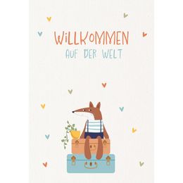 Gl&uuml;ckwunschkarte zur Geburt - Willkommen auf der Welt (6 St&uuml;ck)