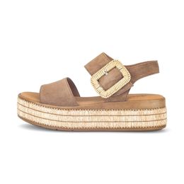 Gabor Damen Keilsandalette, Gr. 41, braun, Ziegenveloursleder, Schuhe, Plateau, Sandale, Sommerschuh mit dekorativer Zierschnalle aus Bast