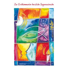 Gl&uuml;ckwunschkarte - Zur Erstkommunion herzliche Segensw&uuml;nsche (6 St&uuml;ck)