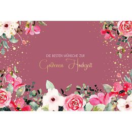 Gl&uuml;ckwunschkarte - Die besten W&uuml;nsche zur Goldenen Hochzeit (6 St&uuml;ck)