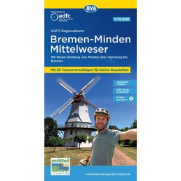 ADFC-Regionalkarte Bremen-Minden Mittelweser, 1:75.000, mit Tagestourenvorschl&auml;g...