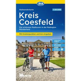 BVA Radwanderkarte Kreis Coesfeld 1:50.000, mit Knotenpunkten und km-Angaben, re...