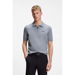 Kurzarmpullover BOSS Green "K Ever-X PS", Herren, Gr. M, grau (dunkelgrau026), Strick, Obermaterial: 100% Baumwolle, unifarben, regular fit h&uuml;ftlang, B&uuml;ndchen, Pullover, mit Perforierungen zur Bel&uuml;ftung