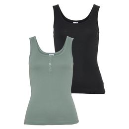 Kangaroos Damen Tanktop, gr&uuml;n, Basic, Gr. 44, unifarben, Rippware, Obermaterial: 100% Baumwolle, Tops, einmal mit und einmal ohne Knopfleiste