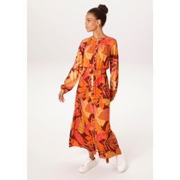 Aniston CASUAL Damen Maxikleid, bunt, Gr. 42, bedruckt, Web, Obermaterial: 100% Viskose, Kleider, mit farbenfrohen, grafischen Bl&auml;ttern bedruckt