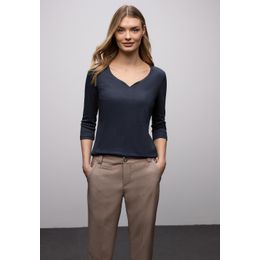 3/4-Arm-Shirt Street One "Style ADA", Damen, Gr. 38, shadowed navy, Jersey, Obermaterial: 50% Baumwolle, 50% Modal. Futter: 100% Baumwolle, unifarben, normal h&uuml;ftbedeckend, herzf&ouml;rmiger Ausschnitt, Shirts 3/4-Arm-Shirt, mit Herzausschnitt