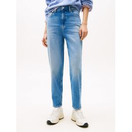 Tapered-fit-Jeans Tommy Jeans "MOM JEAN UH TPR DI5133", Damen, Gr. 26, L&auml;nge 30, blau (denim medium), Denim/Jeans, Obermaterial: 98% Baumwolle, 2% Elasthan, unifarben, straight fit, Jeans Tapered-fit-Jeans