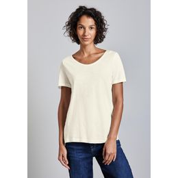 T-Shirt Street One "Style Gerda", Damen, Gr. 44, wei&szlig; (sanftes wei&szlig;), Jersey, Obermaterial: 50% Baumwolle, 50% Modal, unifarben, regular fit taillenbedeckt, V-Ausschnitt, gerader Abschluss, Shirts T-Shirt