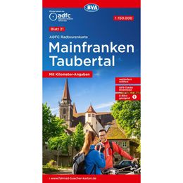 ADFC-Radtourenkarte 21 Mainfranken Taubertal 1:150.000, mit Kilometer-Angaben, r...