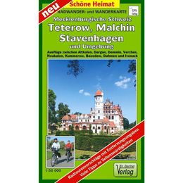 Radwander- und Wanderkarte Mecklenburgische Schweiz, Teterow, Malchin, Stavenhag...