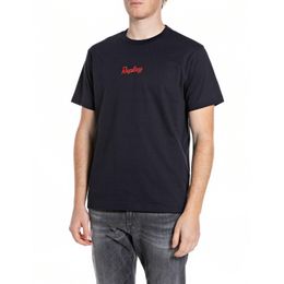 Replay Damen T-Shirtschwarz navy, Gr. XXXL, bedruckt, Jersey, Obermaterial: 100% Baumwolle, Shirts, aus reiner Baumwolle, mit Print